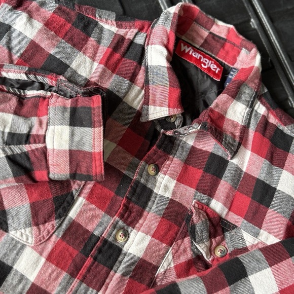 Wrangler | Shirts | Wrangler Shirt Jacket Mens L Redblackwhite Quilted ...